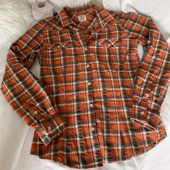 Gramicci | Tops | Gramicci Burnt Orange Plaid Button Front Top | Poshmark